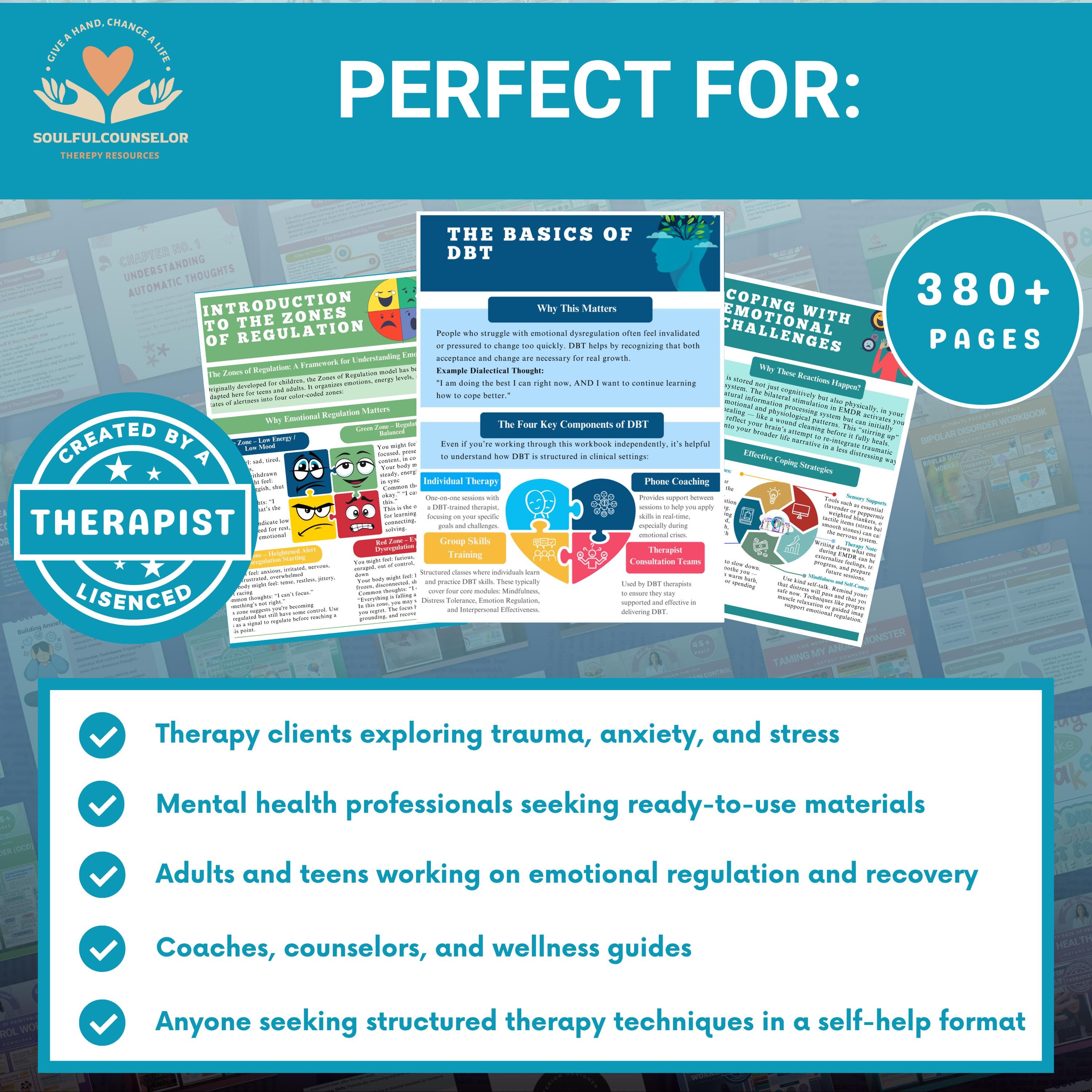 Therapy Techniques Workbook Bundle, Cbt, DBT, ACT, EMDR Kit & Grounding ...