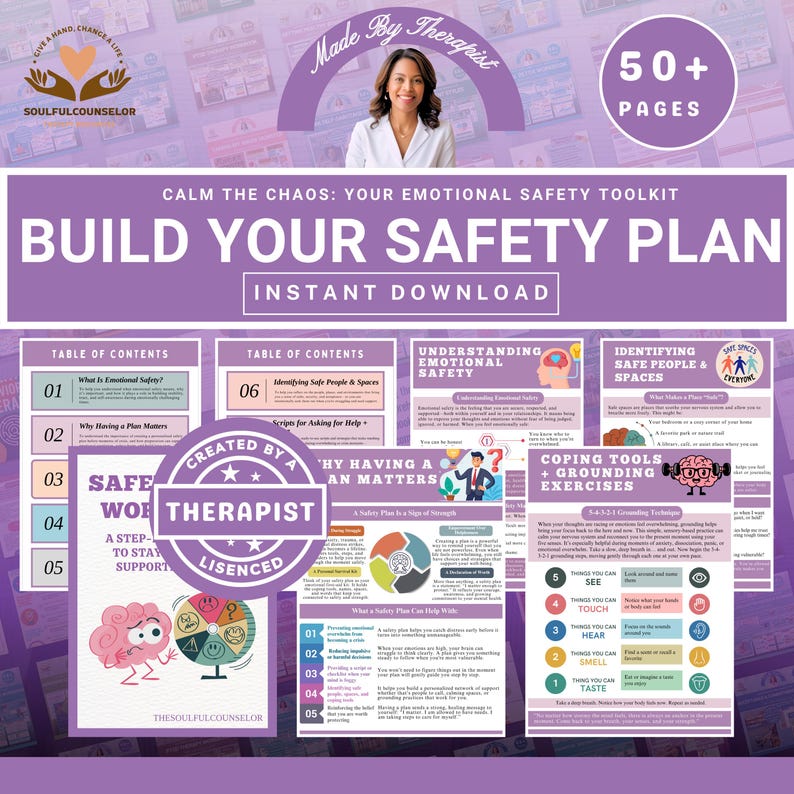 Mental Health Safety Plan Workbook: Coping Skills, Grounding Exercises ...