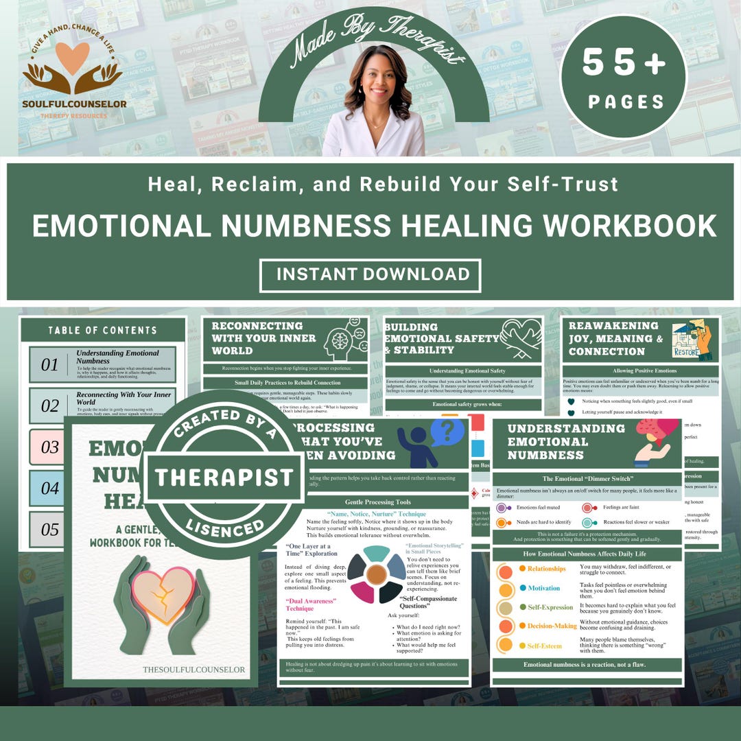 Emotional Numbness Healing Workbook, Printable Trauma Recovery Guide ...