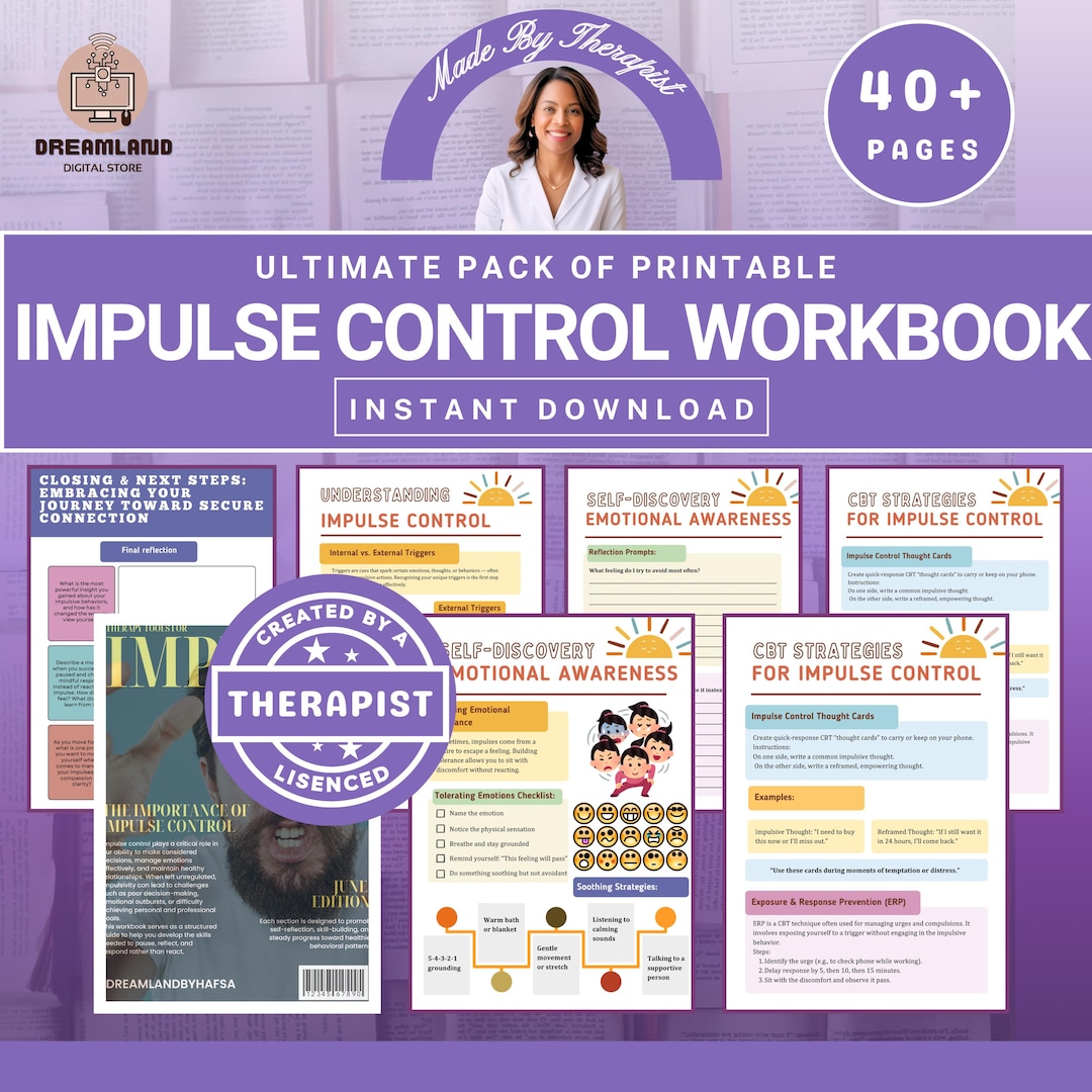 Impulse Control Workbook: CBT Therapy Guide for ADHD (PDF Downloadable ...