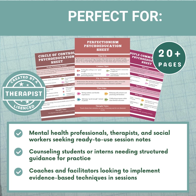 Therapist Psychoeducation Sheets Bundle, Mental Health Printables ...