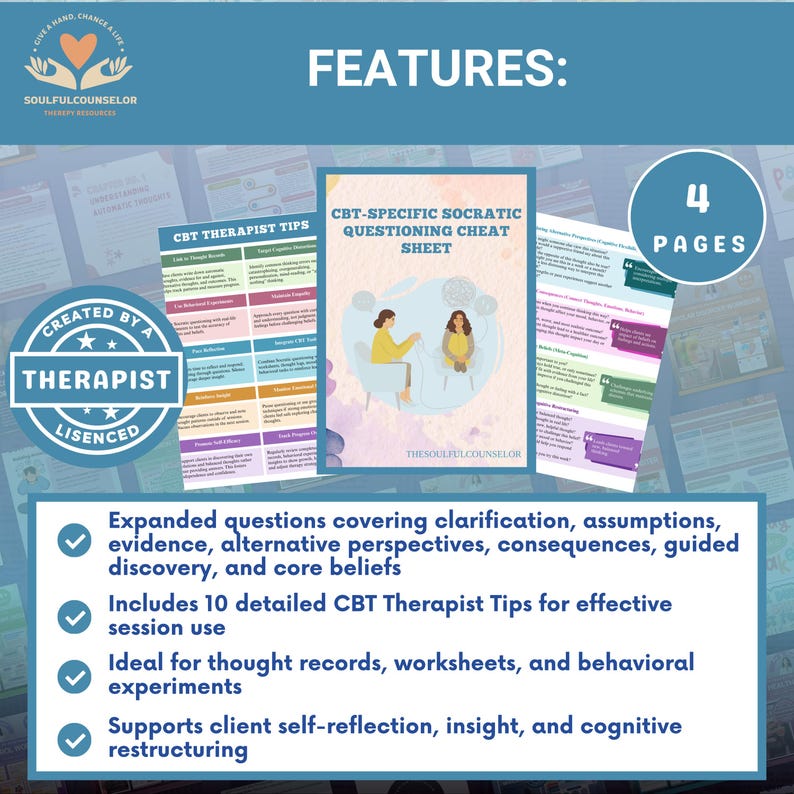 CBT Socratic Questioning Cheat Sheet: Therapist Cognitive Restructuring ...