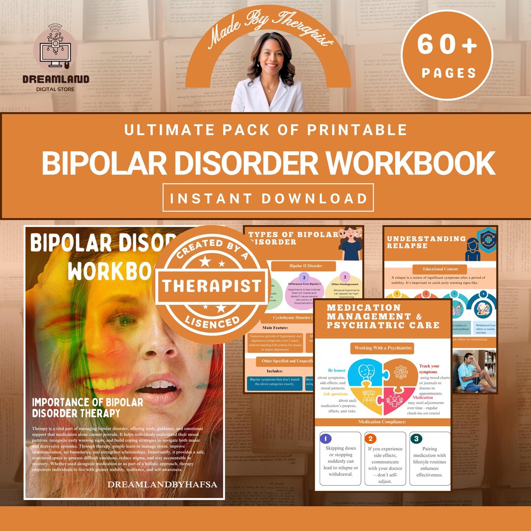 Bipolar Disorder Mega Bundle Therapy Workbook, Bipolar Mood Tracker, 60 ...