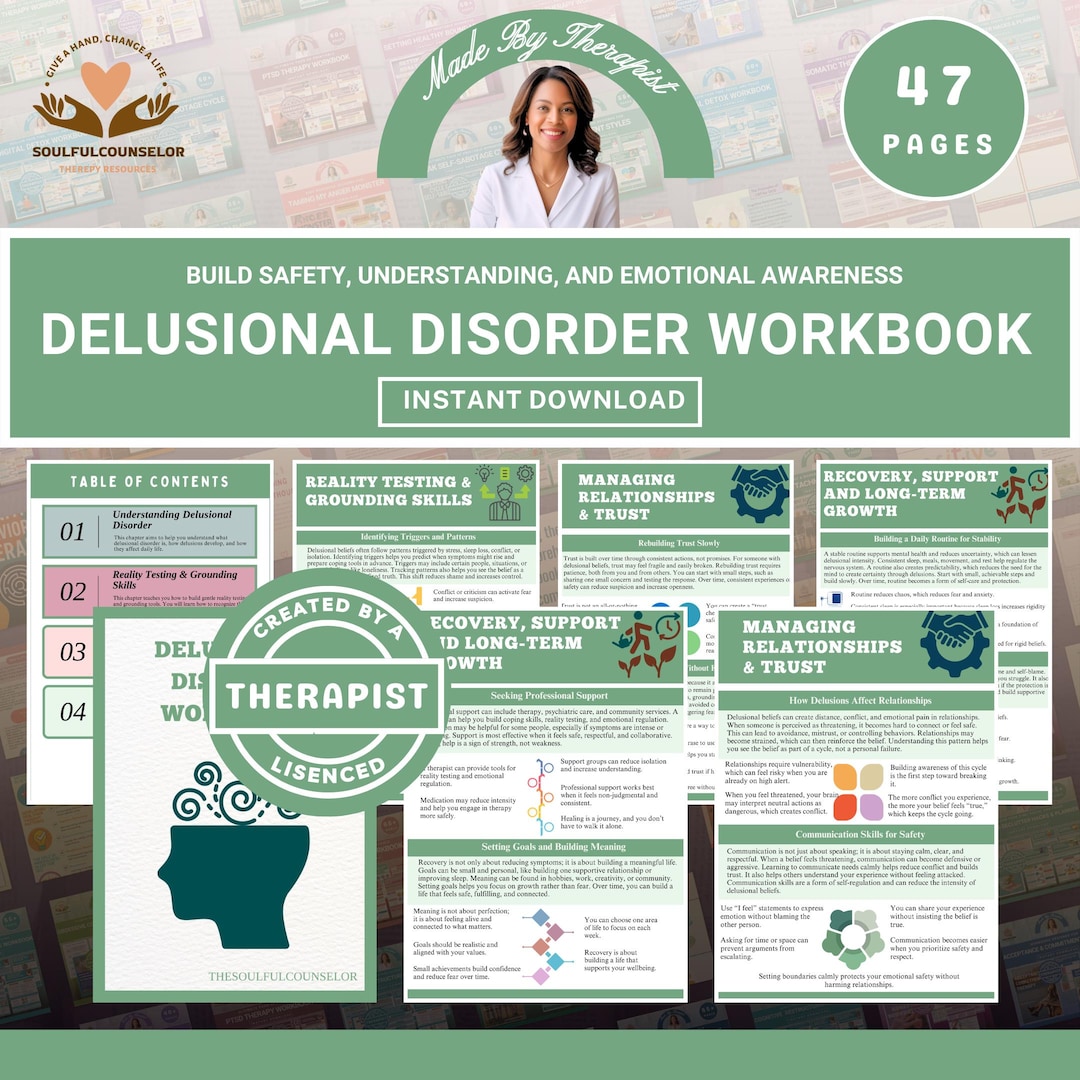 Delusional Disorder Workbook | 4-chapter Printable Therapy Guide ...