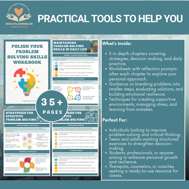Polish Your Problem Solving Skills Workbook for Teens & Adults, Therapy ...
