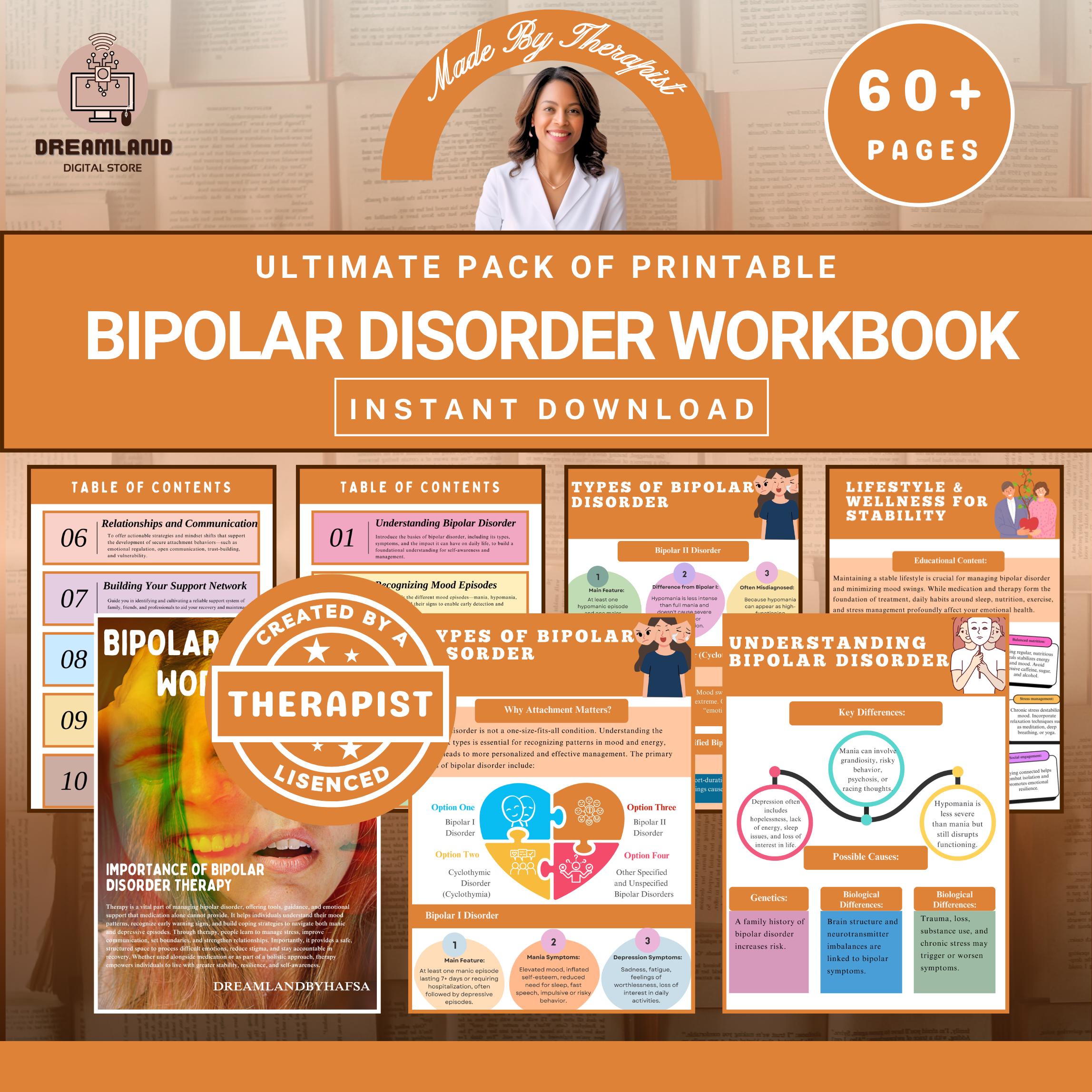 Bipolar Disorder Mega Bundle Therapy Workbook, Bipolar Mood Tracker, 60 ...