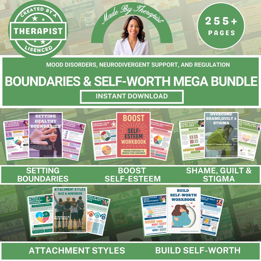 Boundaries & Self-worth Workbook Bundle, Printable Therapy Set for ...
