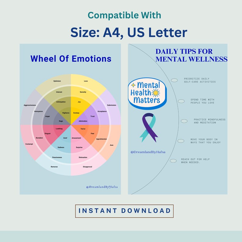 Emotions Wheel Digital Download, Feelings Wheel Printable, Wellness ...