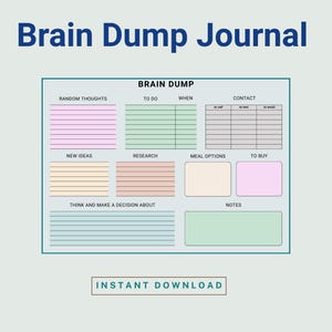 Brain Dump Journal, Printable Brain Dump Worksheet, Digital Download Brain Dump, Mind Declutter ...