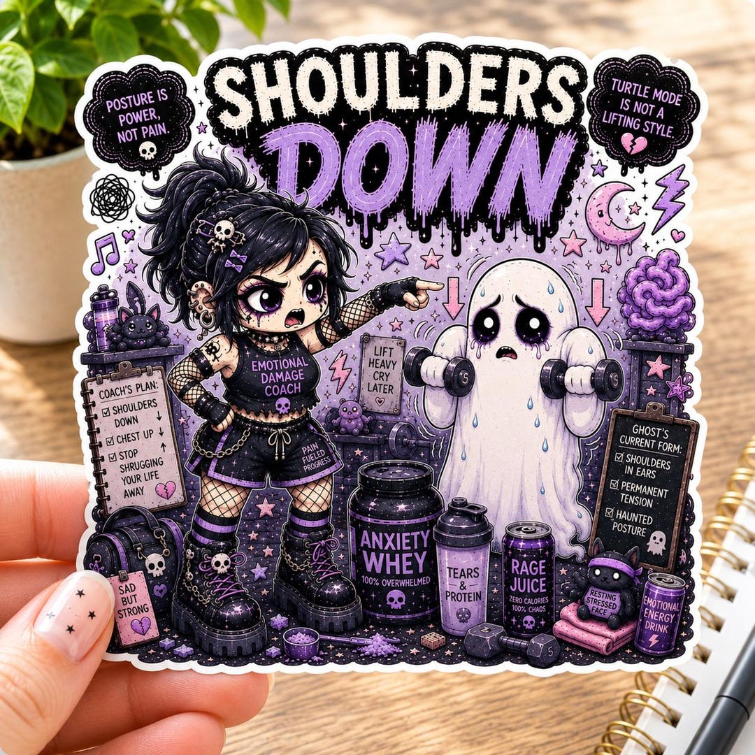 Funny Gym Ghost Sticker, Goth Fitness Humor Decal, Pilates Posture ...