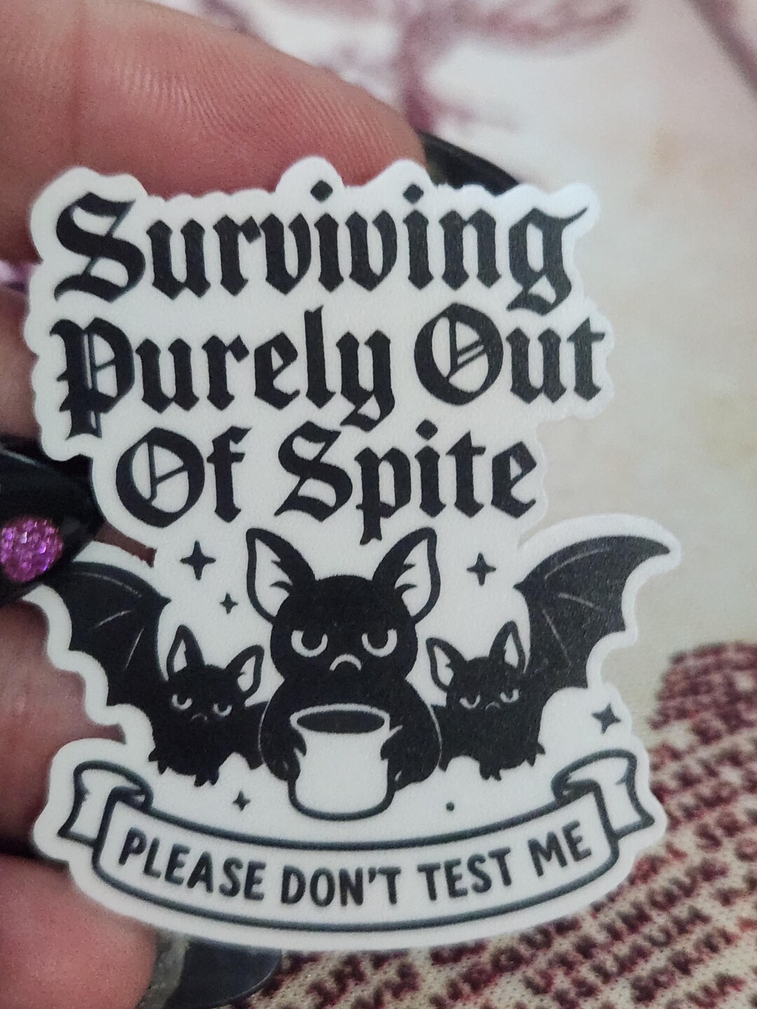 Surviving Purely Out of Spite Sticker – Funny Bat Vinyl Decal ...