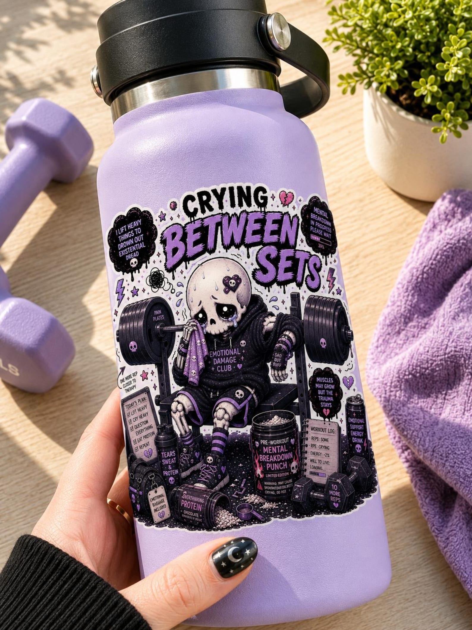 Crying Between Sets Gym Skeleton Sticker, Goth Fitness Humor Vinyl ...