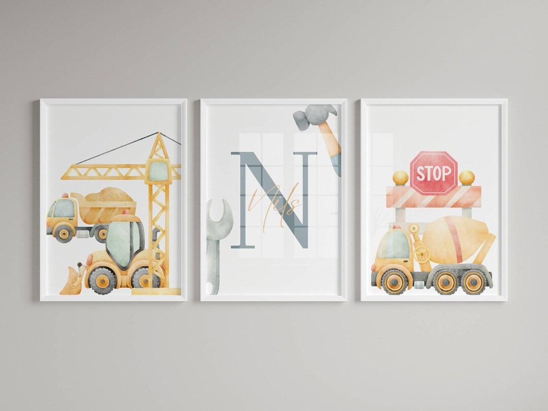 Personalized Excavator Poster for Boys With Name - Construction Vehicle ...
