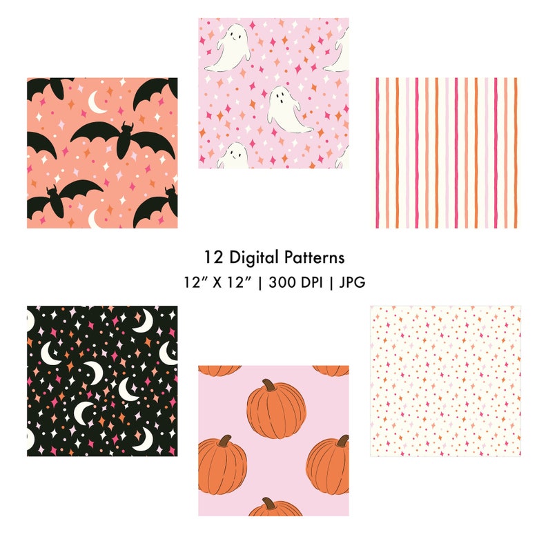 Halloween Magic Printable Digital Paper Set With Ghosts, Witch Hats ...