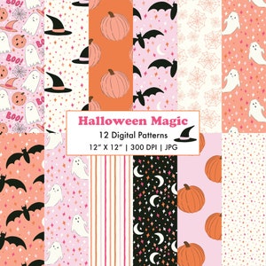 Halloween Magic Printable Digital Paper Set With Ghosts, Witch Hats ...