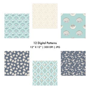 Salty Shells Printable Digital Paper Set Featuring Beach Motif Patterns ...
