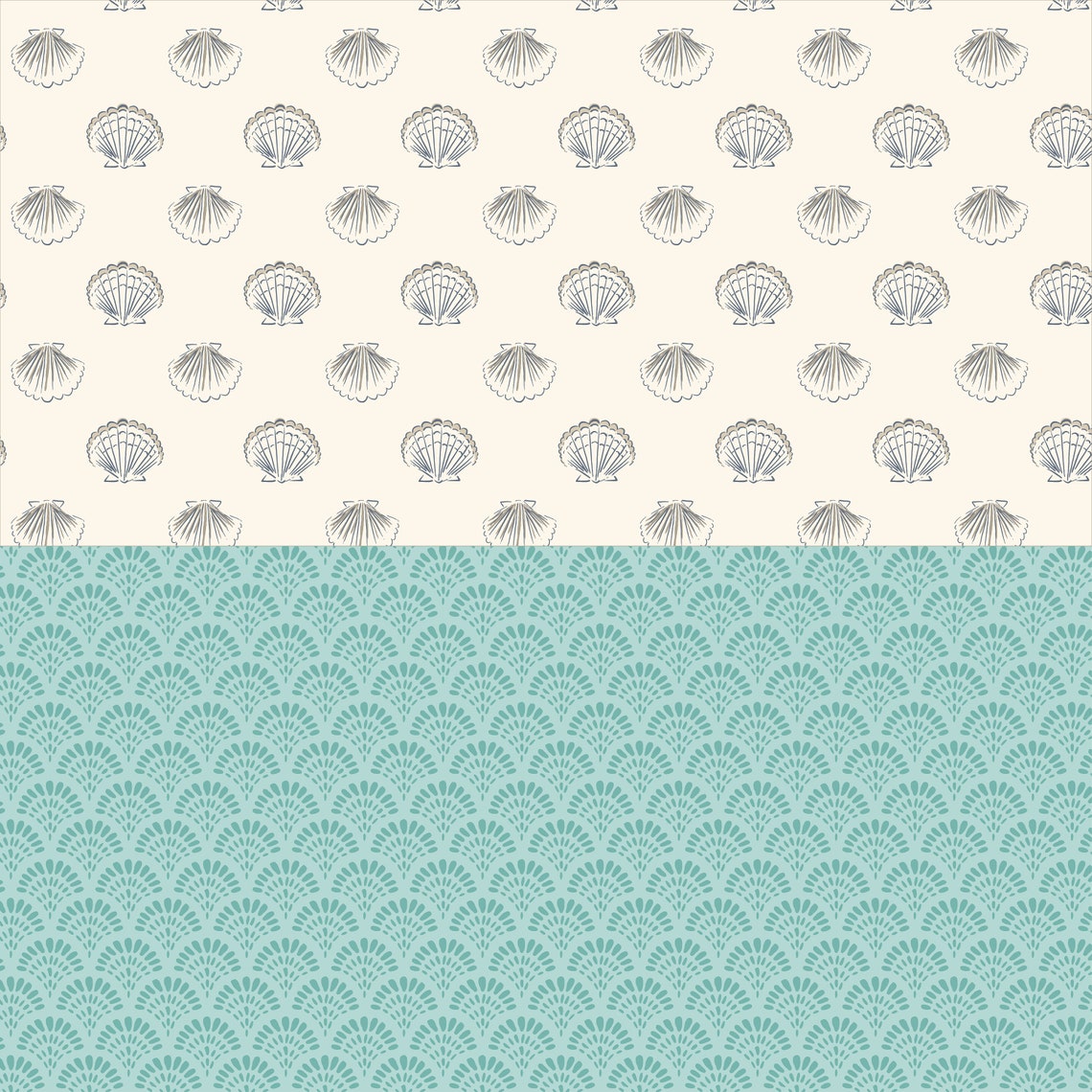 Salty Shells Printable Digital Paper Set Featuring Beach Motif Patterns ...