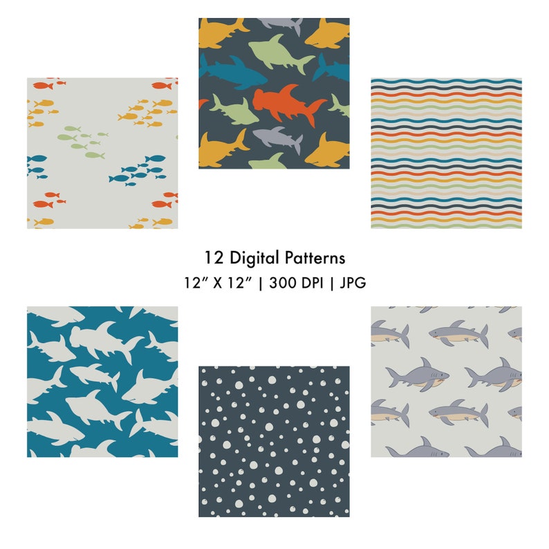 Silly Shark Printable Digital Paper Set, Nautical Patterns - Etsy