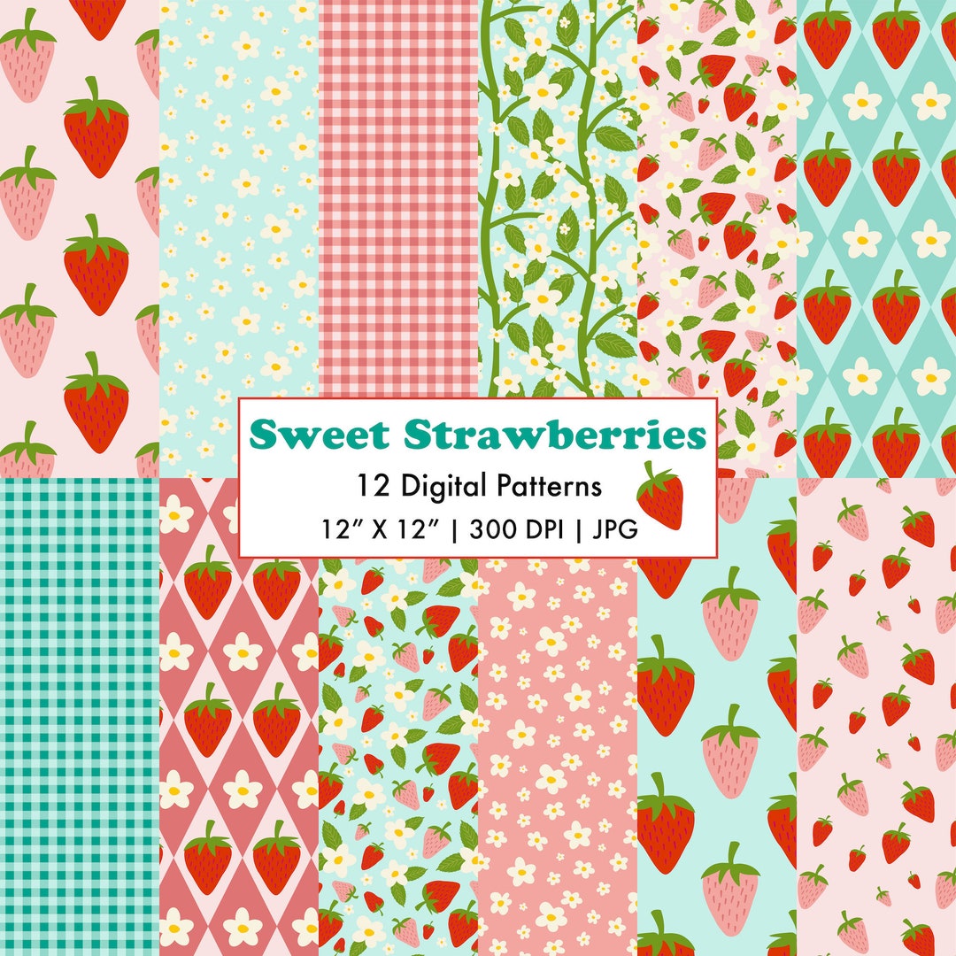 Sweet Strawberry Printable Digital Paper Set - Etsy