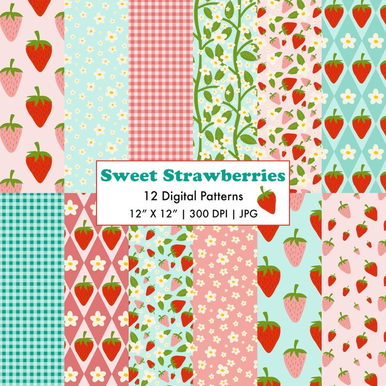 Sweet Strawberry Printable Digital Paper Set - Etsy