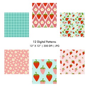 Sweet Strawberry Printable Digital Paper Set - Etsy