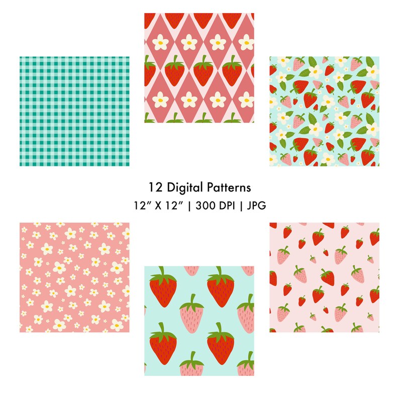 Sweet Strawberry Printable Digital Paper Set - Etsy