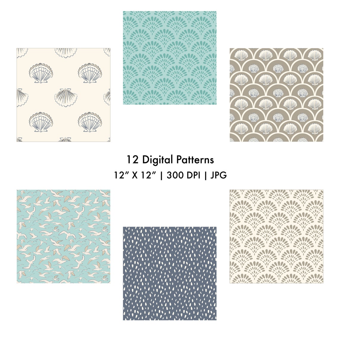 Salty Shells Printable Digital Paper Set Featuring Beach Motif Patterns ...