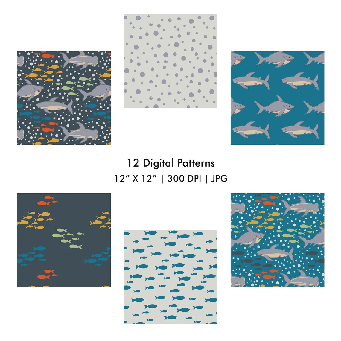 Silly Shark Printable Digital Paper Set, Nautical Patterns - Etsy