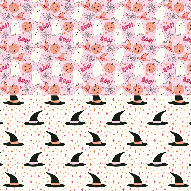 Halloween Magic Printable Digital Paper Set With Ghosts, Witch Hats ...