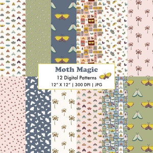 Moth Magic Printable Digital Paper Set, Seamless Repeat Pattern Set - Etsy