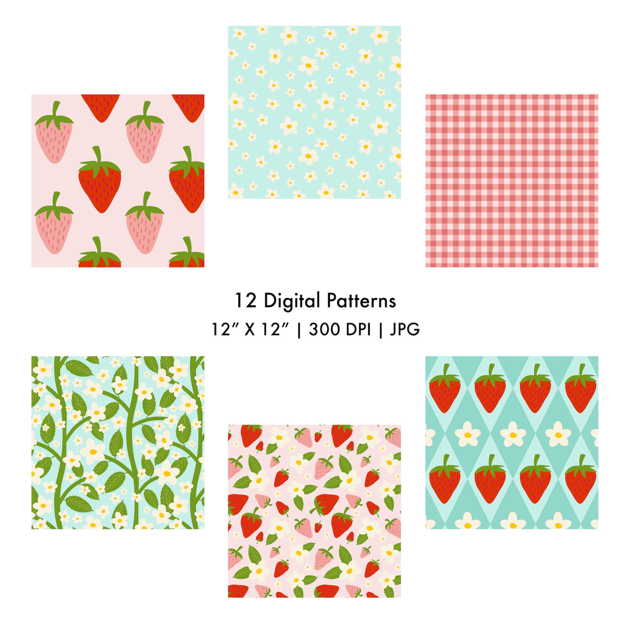 Sweet Strawberry Printable Digital Paper Set - Etsy