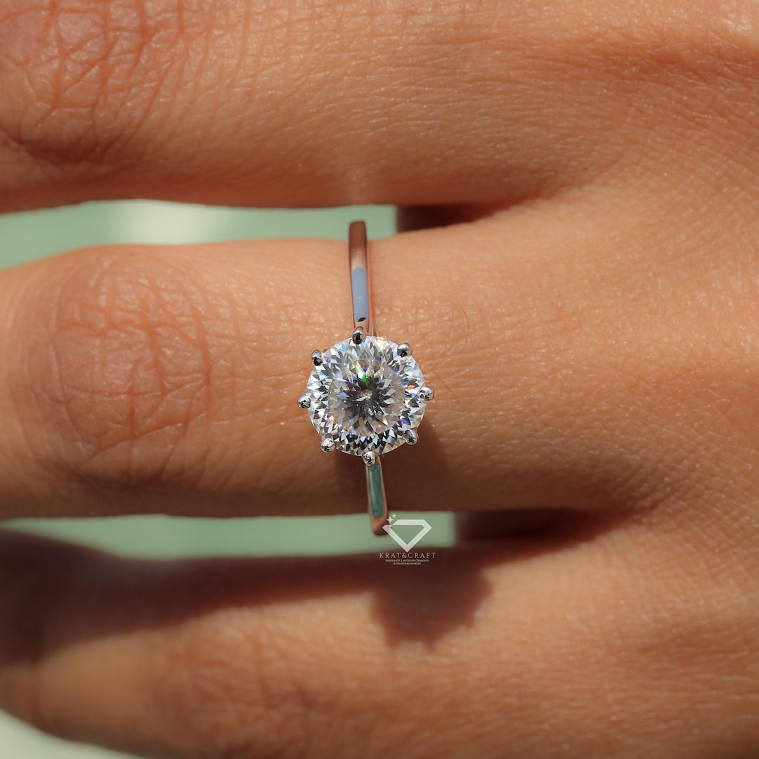 Portuguese Cut Diamond Solitaire Engagement Ring, 1 to 3 Ct Lab Grown ...