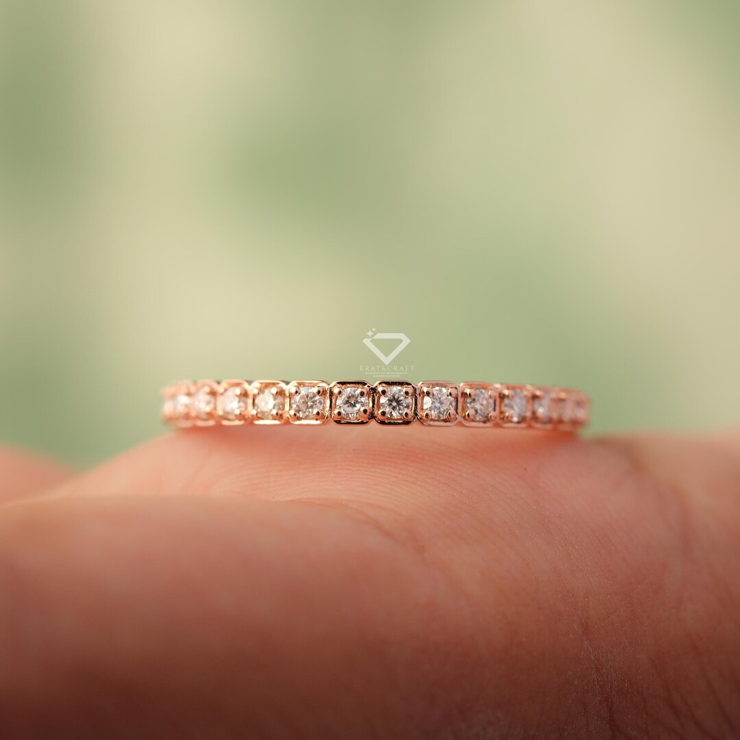 1.5mm Square Bezel Set Eternity Wedding Band, Minimalist Band, Round ...