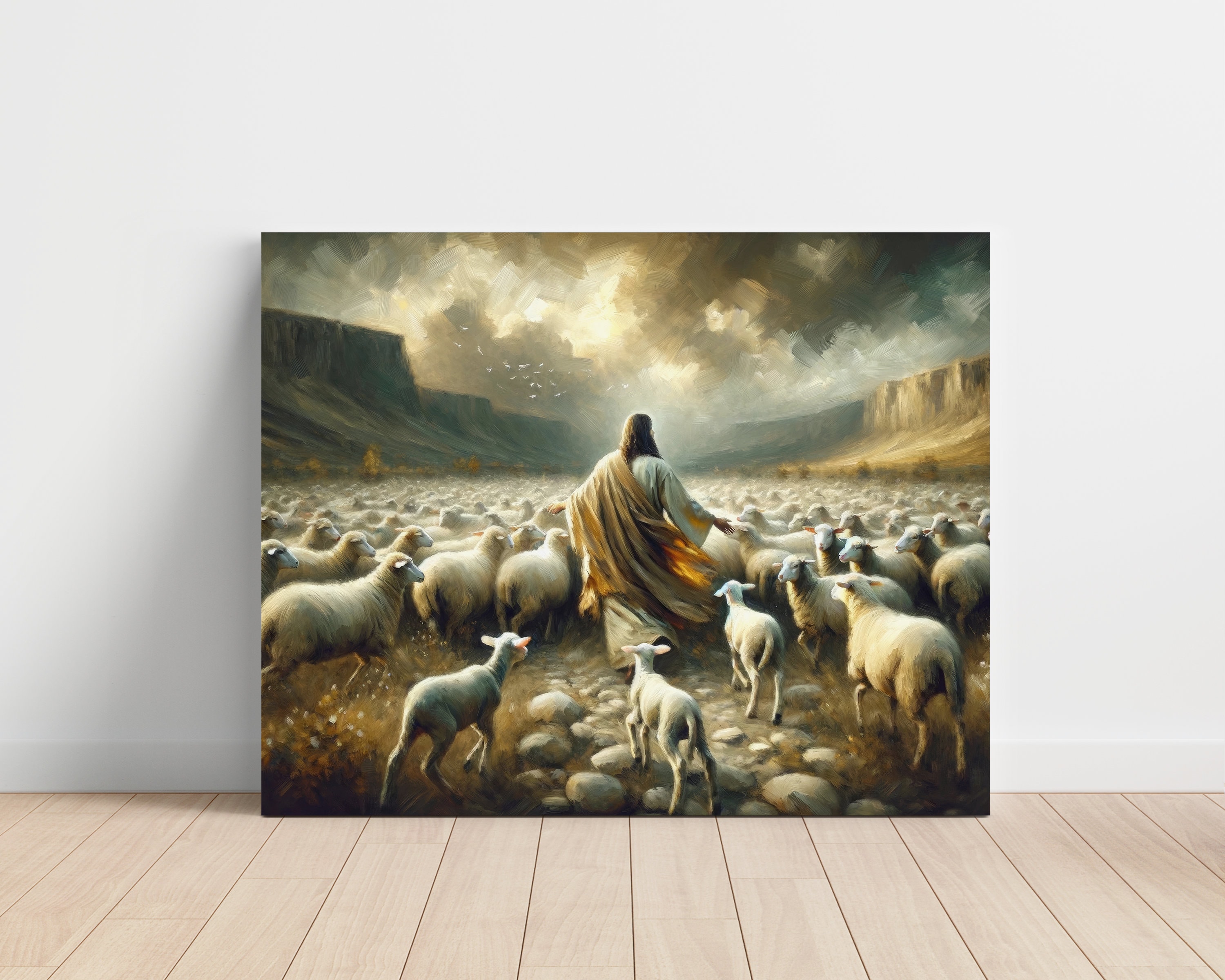 Jesus, the Good Shepherd Framed Oil Paint Print Canvas Religious Decor ...