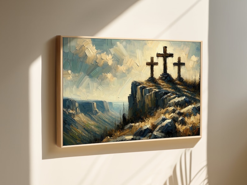 Cross of Calvary Framed Oil Paint Print Canvas Religious Decor ...