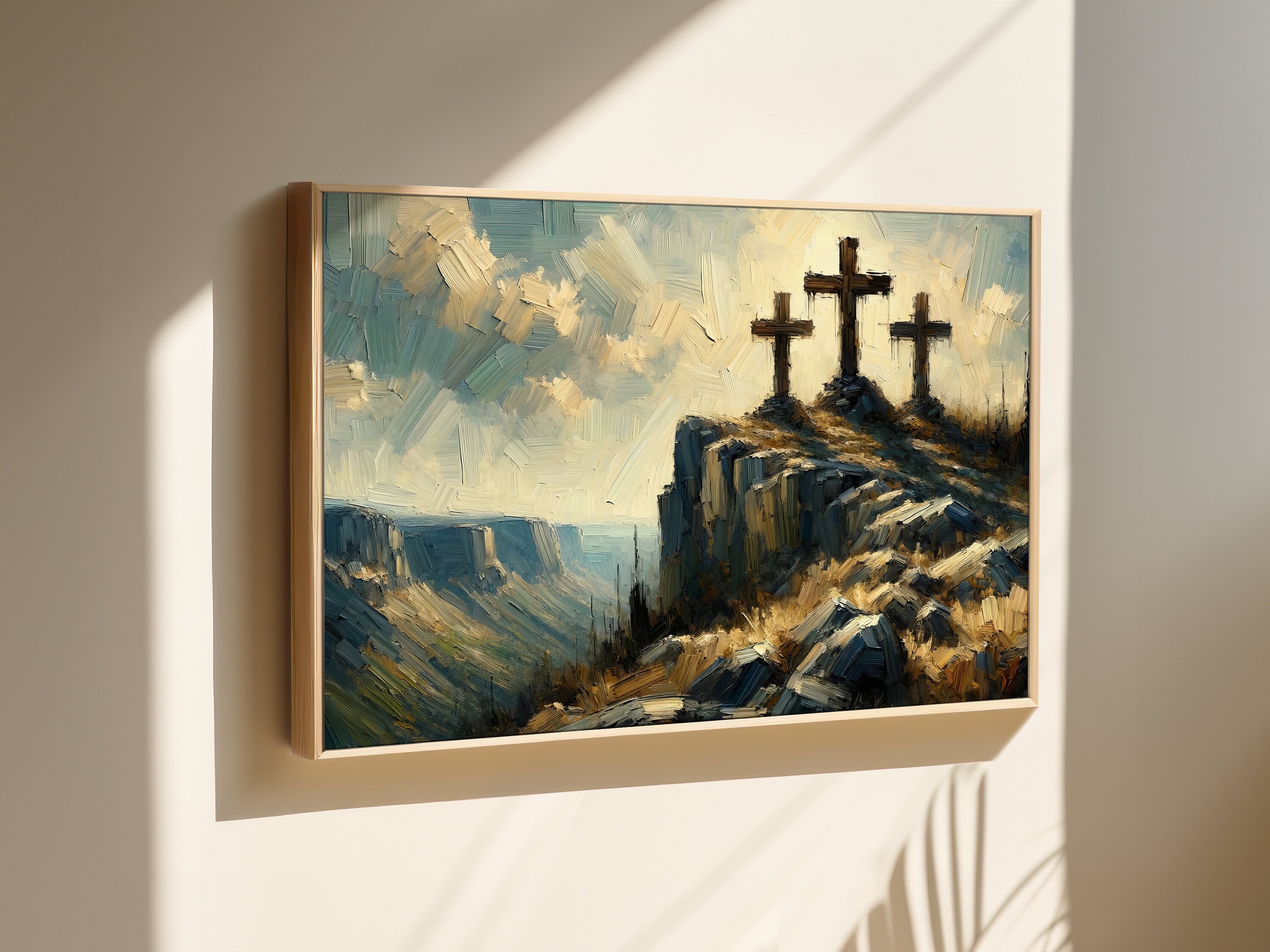 Cross of Calvary Framed Oil Paint Print Canvas Religious Decor ...