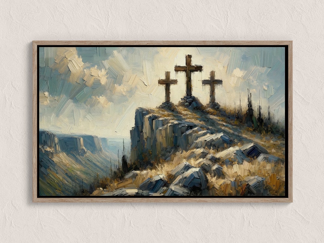 Cross of Calvary | Framed Oil Paint Print Canvas | Religious Decor ...