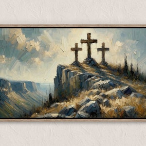 Cross of Calvary Framed Oil Paint Print Canvas Religious Decor ...