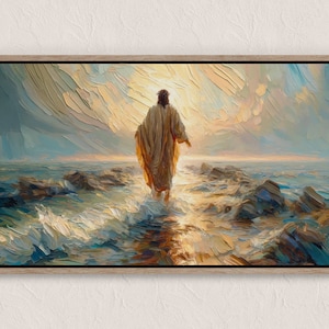 Jesus Walking on Water | Framed Oil Paint Print Canvas | Religious Decor | Christian Framed ...