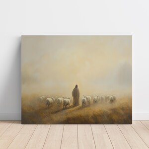 Shepherd’s Guidance | Jesus Sheep | Oil Paint Print Canvas | Living ...