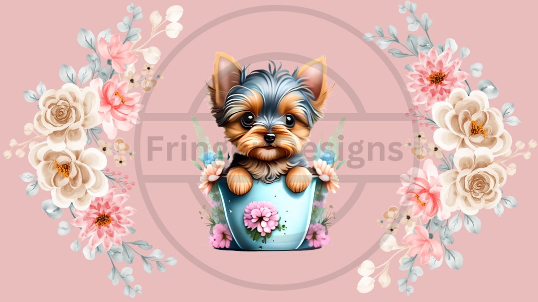Adorable Yorkie in a Flower Pot Desktop Wallpaper - Etsy
