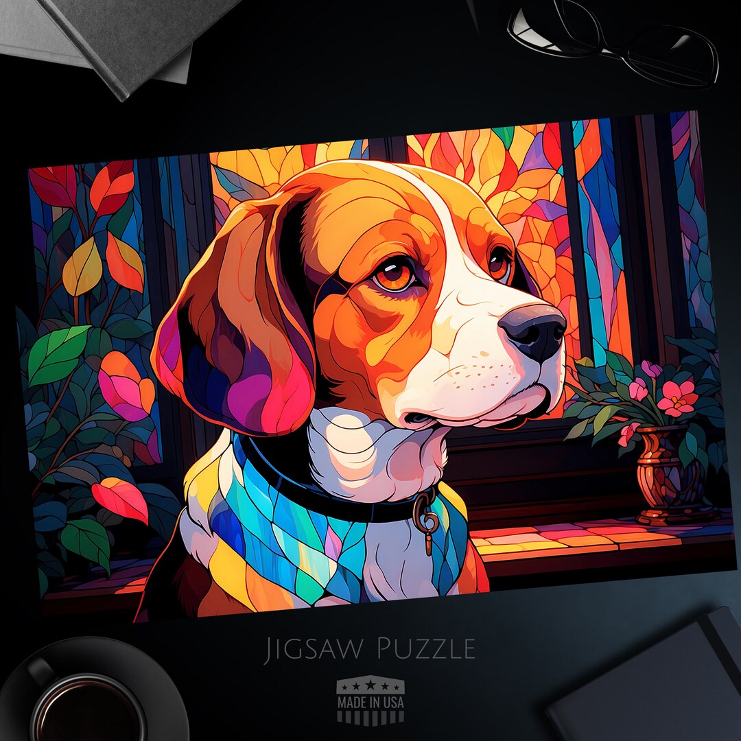 Stained Glass Beagle Jigsaw Puzzle: Colorful Dog Art, Family Game - Etsy