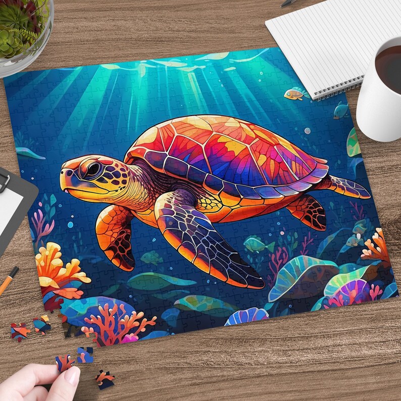 Vibrant Sea Turtle Jigsaw Puzzle, Colorful Ocean Life, Unique Animal ...