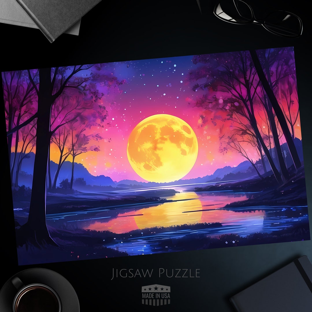 Fantasy Landscape Jigsaw Puzzle, Mystical Moon Night Scene, Relaxing ...