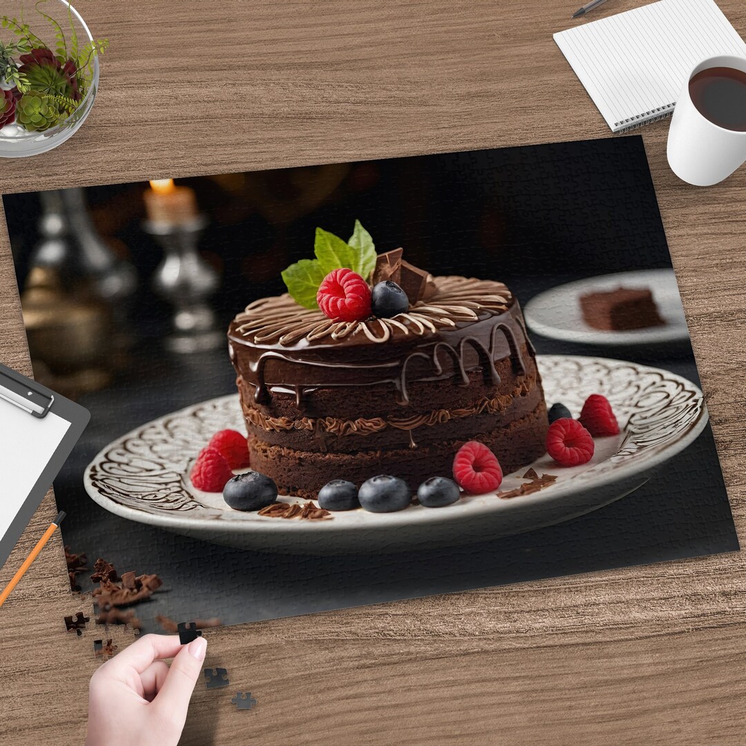Gourmet Chocolate Cake Jigsaw Puzzle, Foodie Gift, Unique Dessert ...