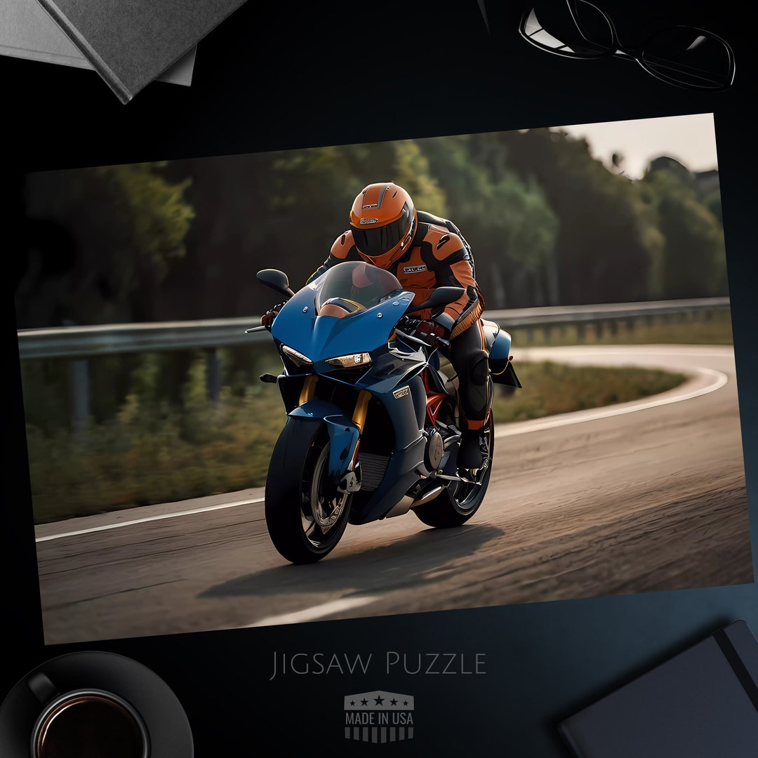 Blue Motorcycle Jigsaw Puzzle: Racing Bike for Enthusiasts - Etsy