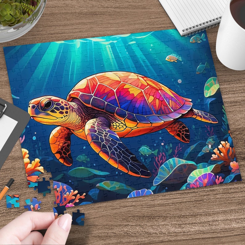 Vibrant Sea Turtle Jigsaw Puzzle, Colorful Ocean Life, Unique Animal ...