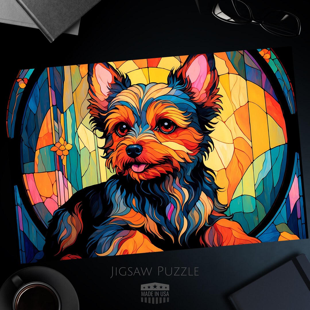 Stained Glass Yorkie Jigsaw Puzzle: Colorful Yorkshire Terrier - Etsy