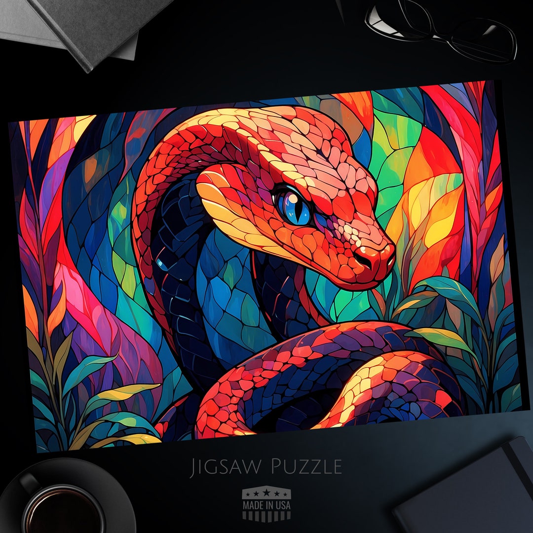 Stained Glass Snake Jigsaw Puzzle: Vibrant Art for Adults & Kids - Etsy