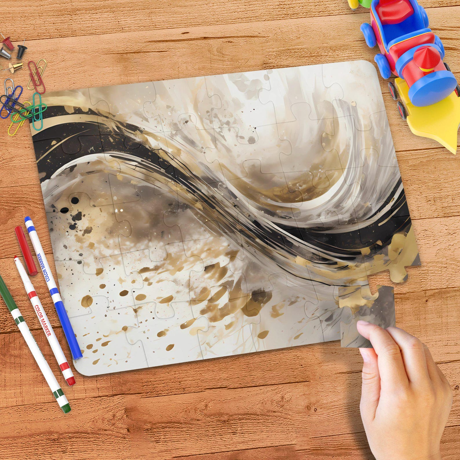 Abstract Art Jigsaw Puzzle, Gold Swirls, Modern Design, Art Gift Idea ...